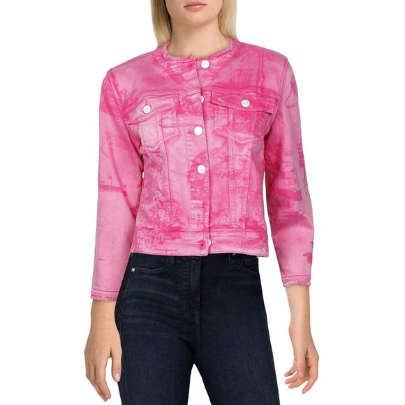 Guess | Jackets & Coats | Guess Womens Bella Pink Printed Frayed Hem ...